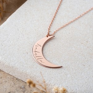 Gold Crescent Moon Necklace, Personalized Name Necklace, Custom ...