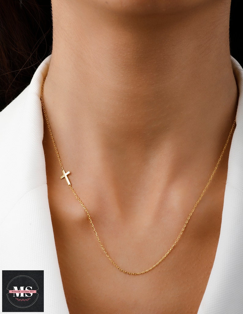 Sideways Cross Necklace Minimalist Cross Necklace sterling - Etsy