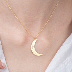 Gold Crescent Moon Necklace, Personalized Name Necklace, Custom ...