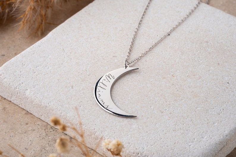 Gold Crescent Moon Necklace, Personalized Name Necklace, Custom ...
