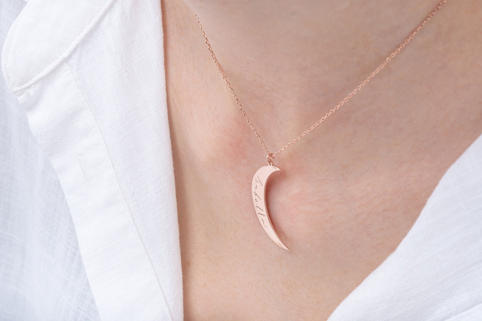 Gold Crescent Moon Necklace, Personalized Name Necklace, Custom ...