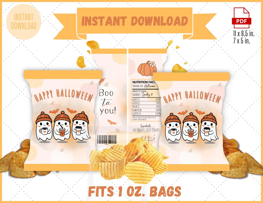 Halloween Three Ghost Printable Chip Bag Instant Download Snack Bag - Etsy