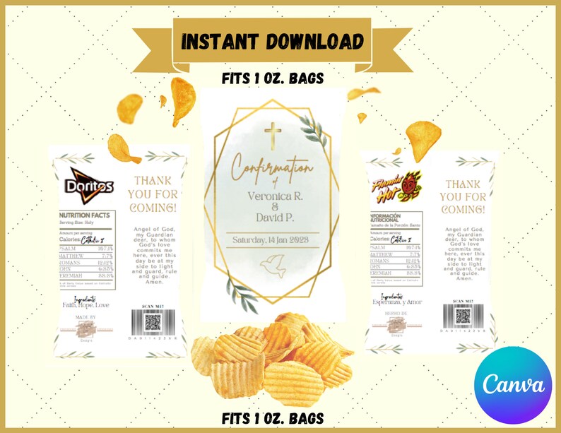 Confirmation Chip Bags Printable | Editable Download | Snack Bag ...