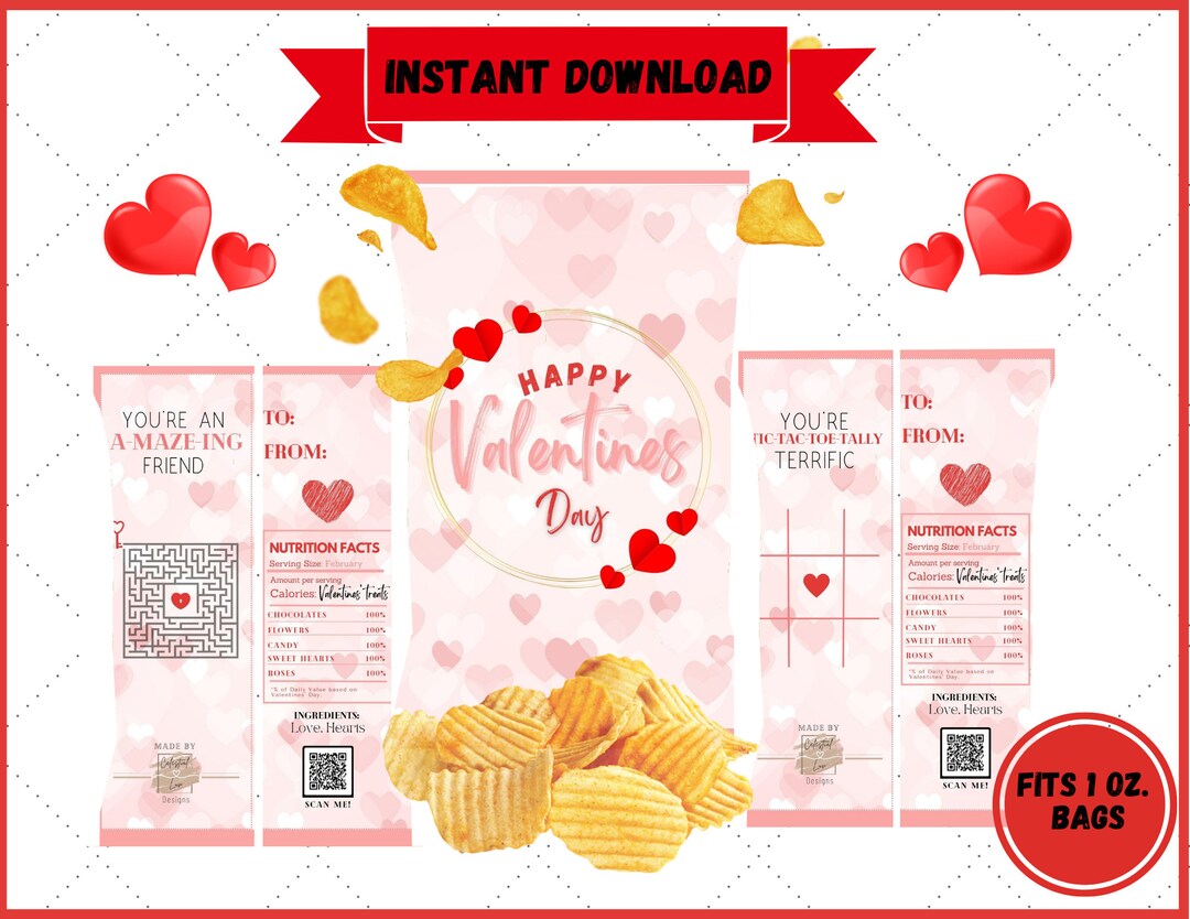 Valentine's Day Chip Bags Printable | Instant Download | Snack Bag ...