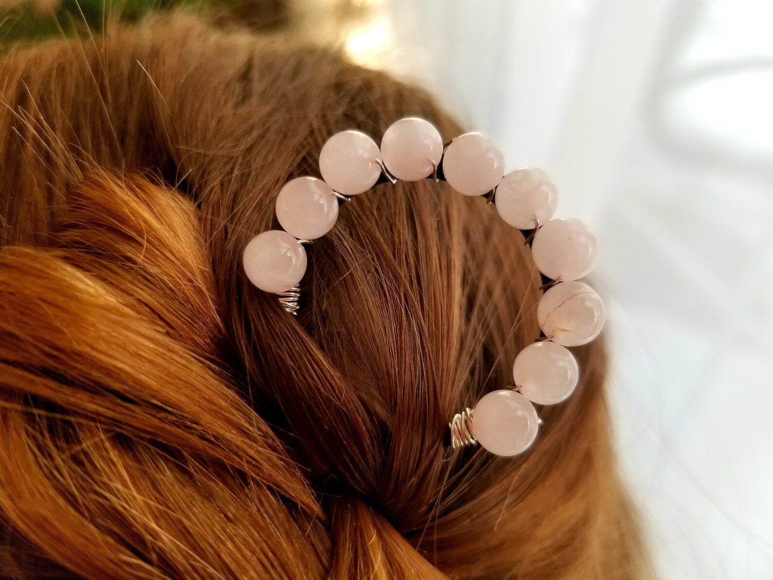Rose Quartz Hair Fork/gemstone Hair Stick/ Crystal Hair Pin/beaded Hair ...