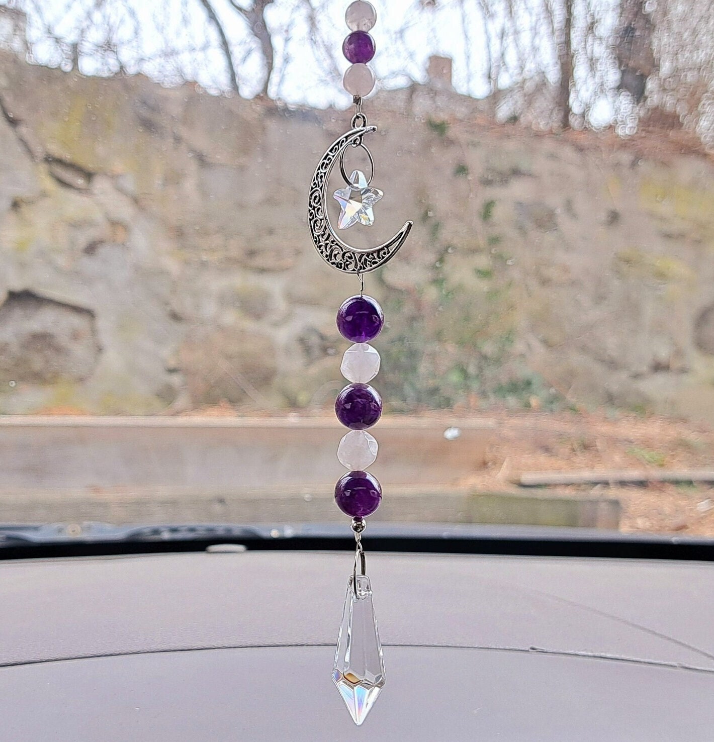 Crystal Car Charm/gemstone Car Accessory/beaded Rear View Mirror Hanger ...