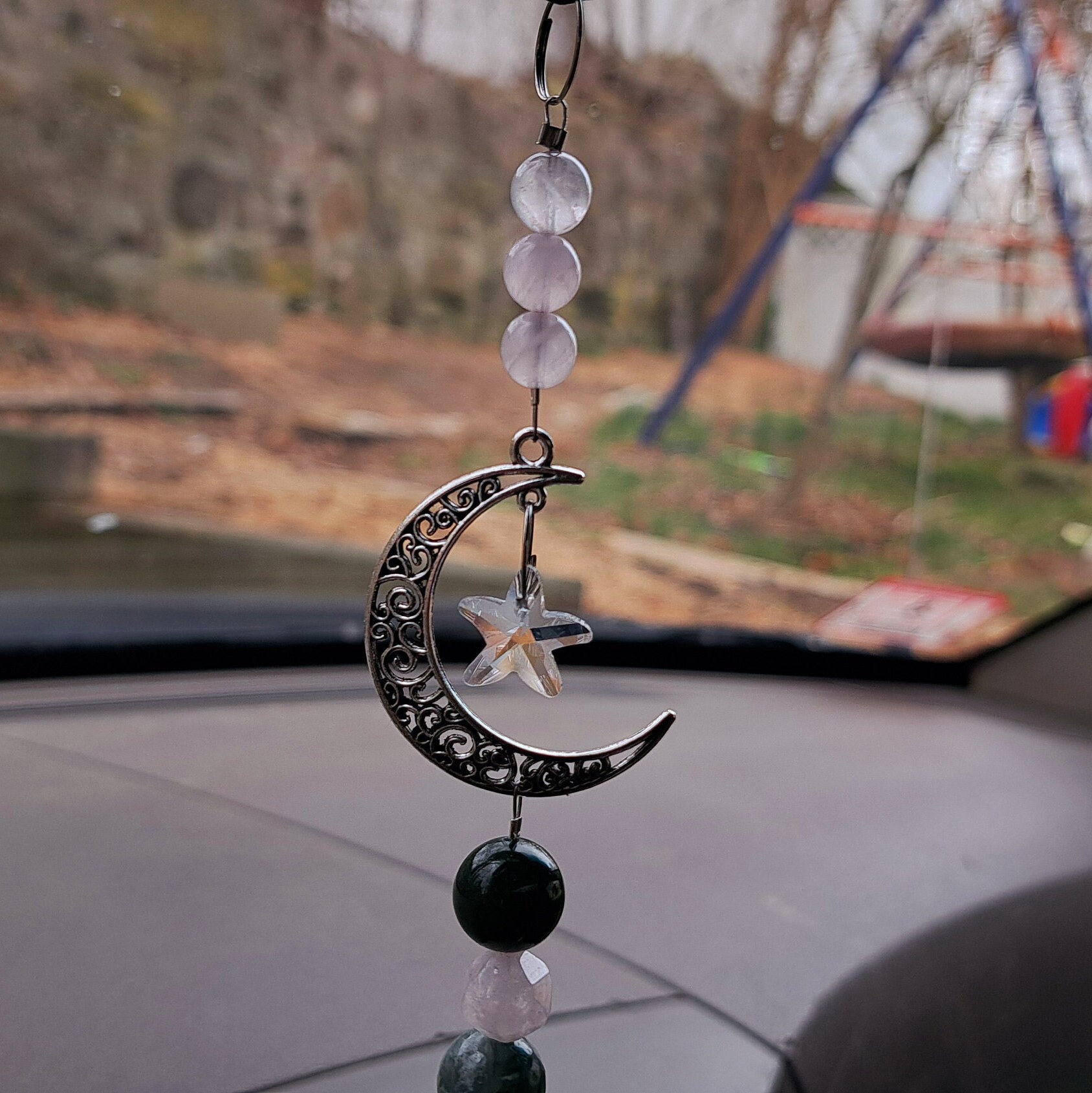 Crystal Car Charm/gemstone Car Accessory/beaded Rear View Mirror Hanger ...