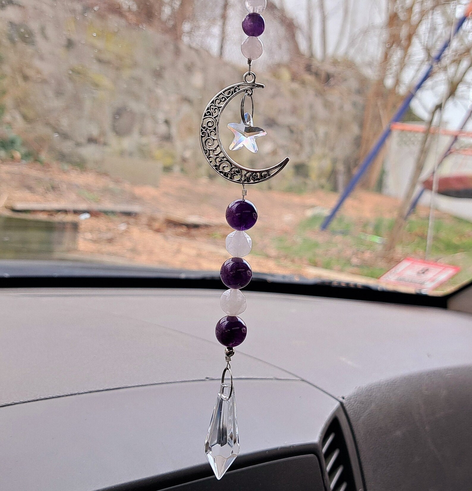 Crystal Car Charm/gemstone Car Accessory/beaded Rear View Mirror Hanger ...