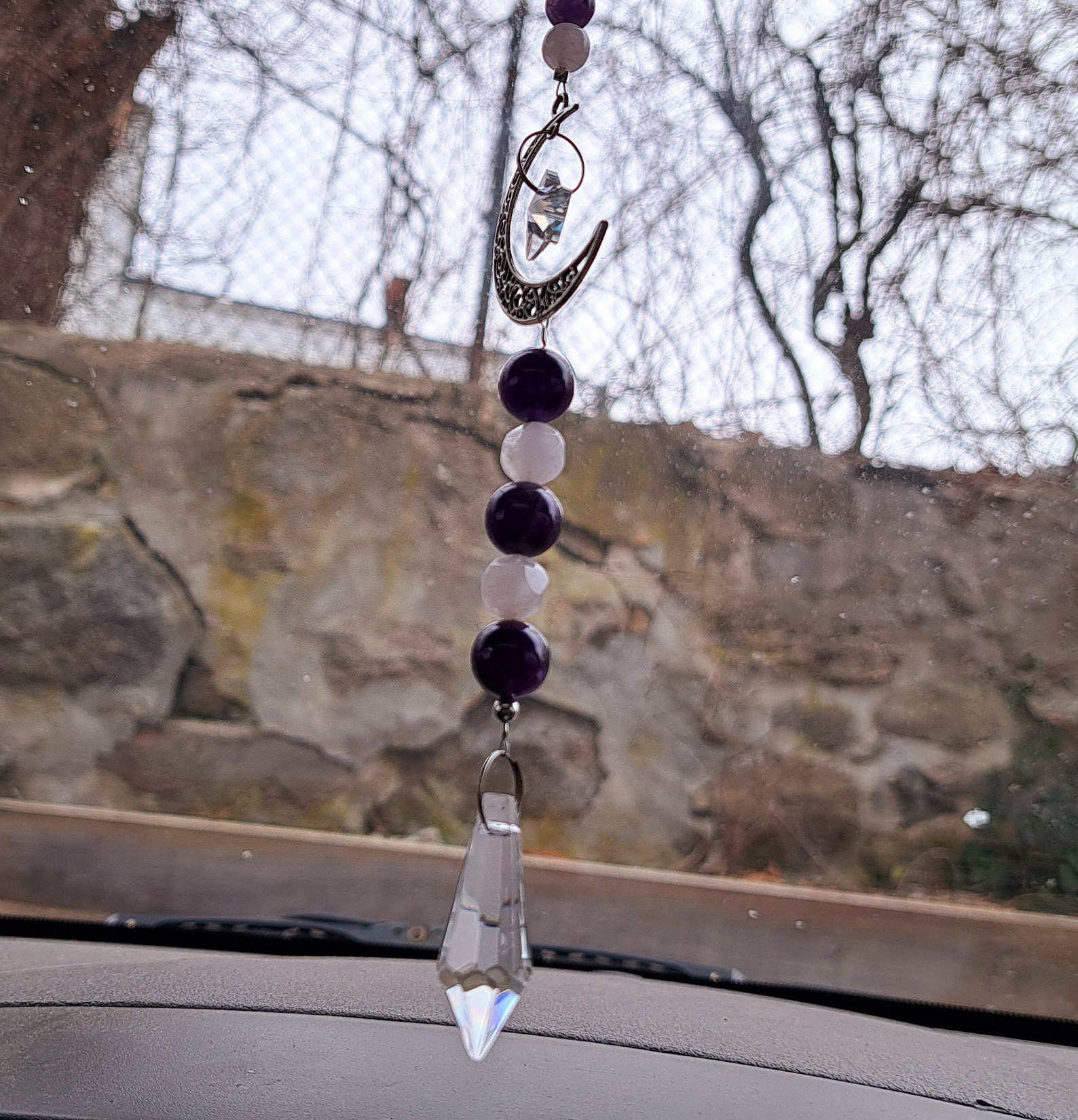 Crystal Car Charm/gemstone Car Accessory/beaded Rear View Mirror Hanger ...