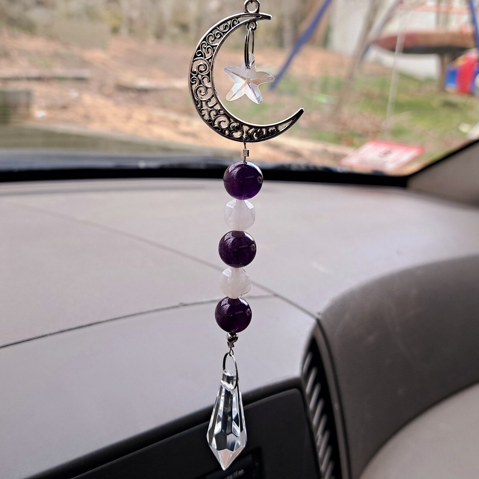 Crystal Car Charm/gemstone Car Accessory/beaded Rear View Mirror Hanger ...