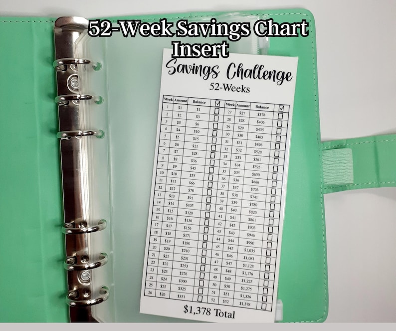 Savings Challenge Laminated Inserts, 26 Weeks, 52 Weeks, 100 Envelope ...