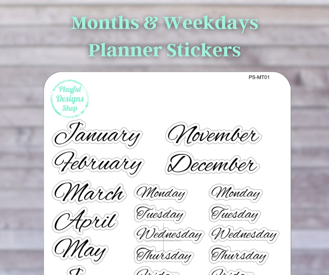 Month Planner Sticker Sheet, Weekday, Planner Title Stickers, Labels - Etsy