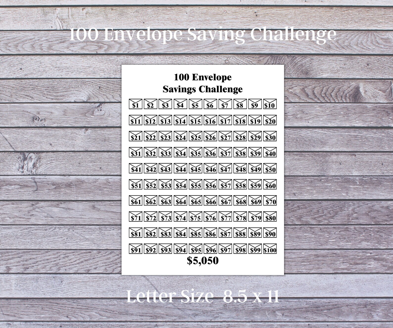 100 Envelope Challenge PDF Printable, Savings Challenge Tracker, 100 ...