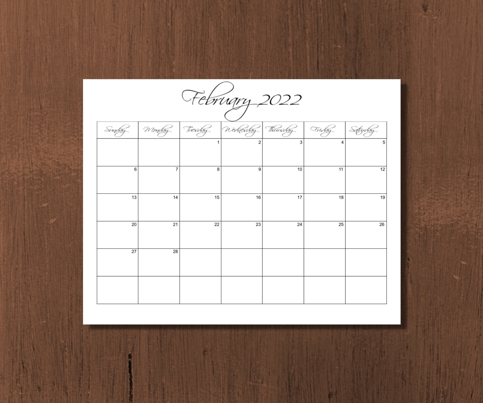 Printable Calendar 2022 Monthly Calendar Fillable Calendar - Etsy