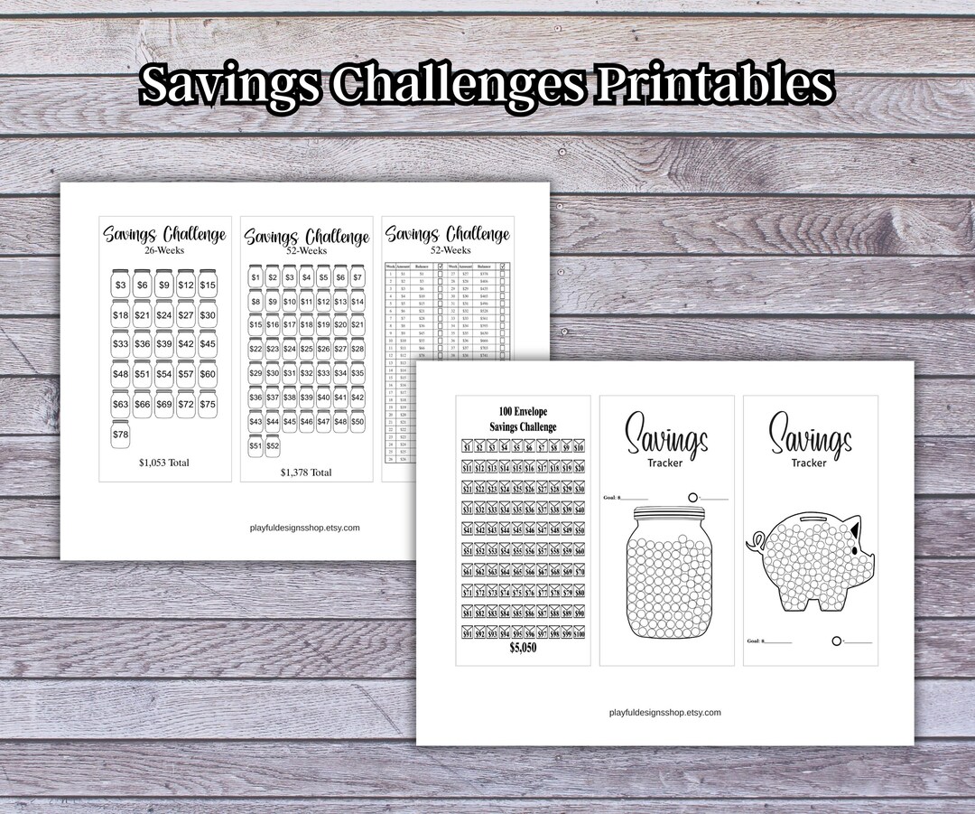 Six Saving Challenges, Printable, Envelope Challenge, 52-week Money ...