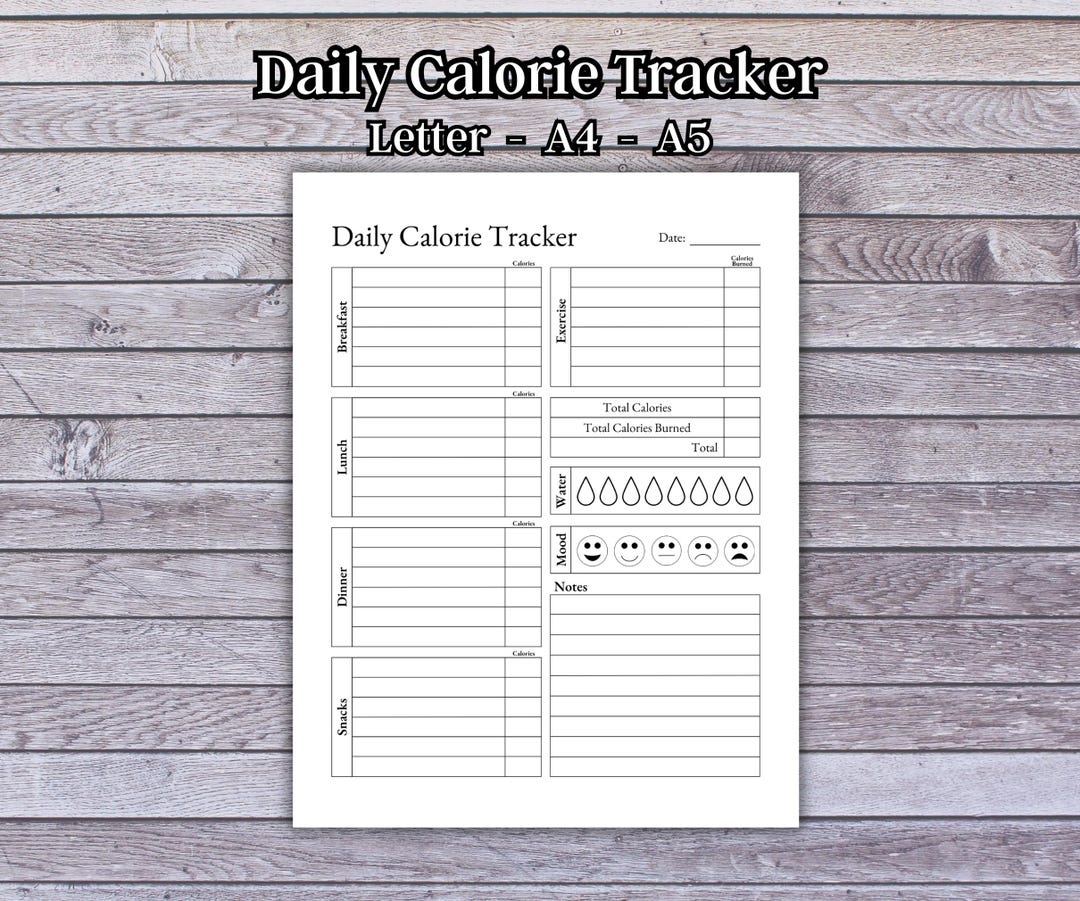Daily Calorie Tracker Printable, PDF, Digital Download, Letter Size, A4 ...