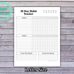 Monthly Habit Tracker Printable, Goal Tracker, Letter-size PDF, Digital ...