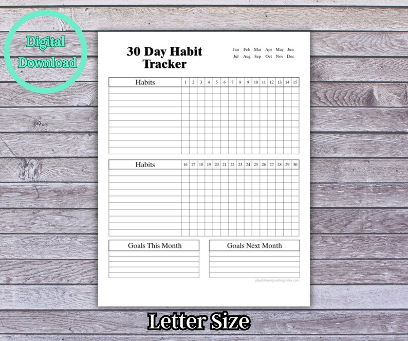 Monthly Habit Tracker Printable, Goal Tracker, Letter-size PDF, Digital ...