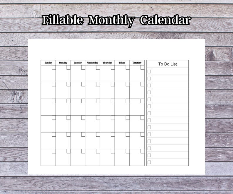 Editable Monthly Calendar With To-do List, Printable PDF, Digital ...