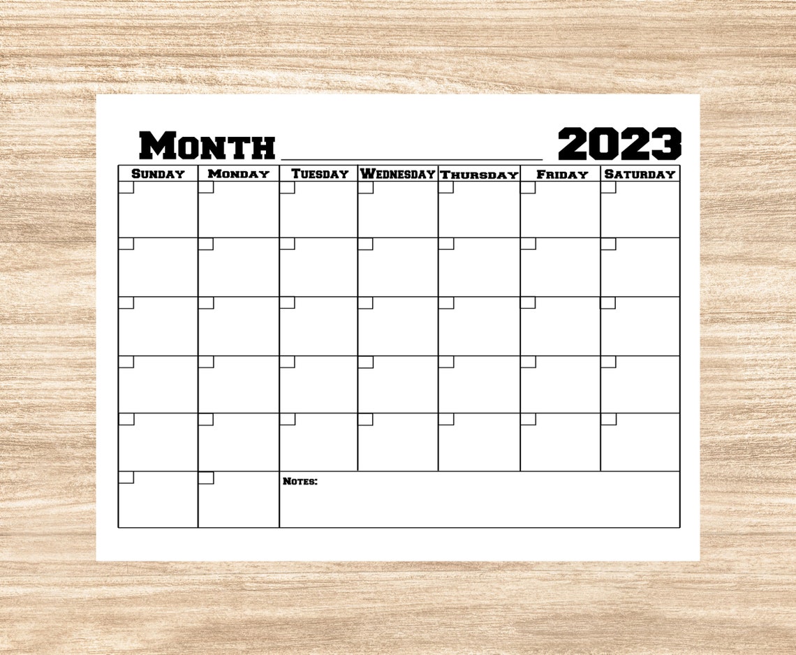 Blank 2023 Monthly Printable Calendar, Instant Digital Download ...
