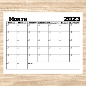 Blank 2023 Monthly Printable Calendar, Instant Digital Download ...