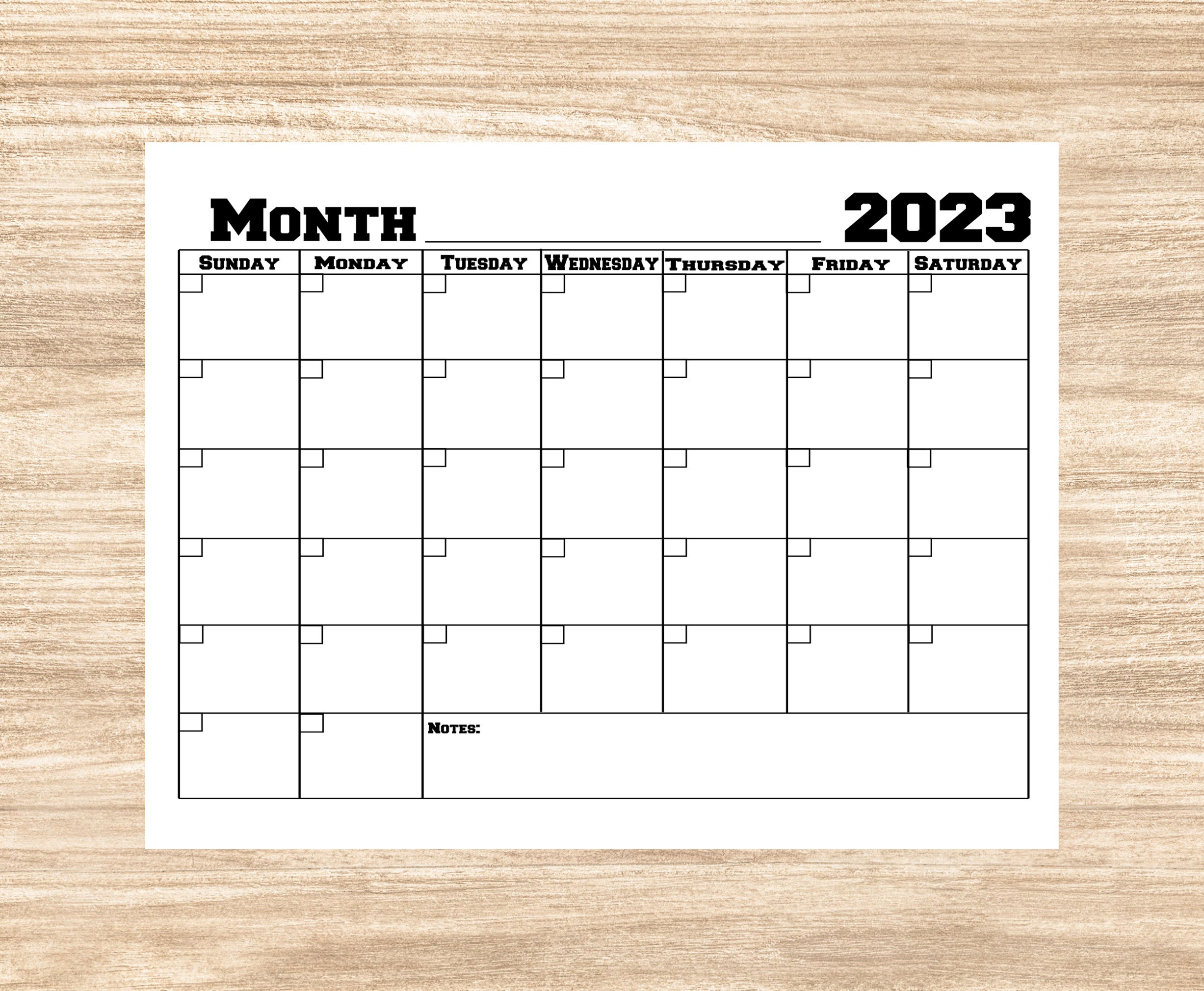 Blank 2023 Monthly Printable Calendar, Instant Digital Download ...