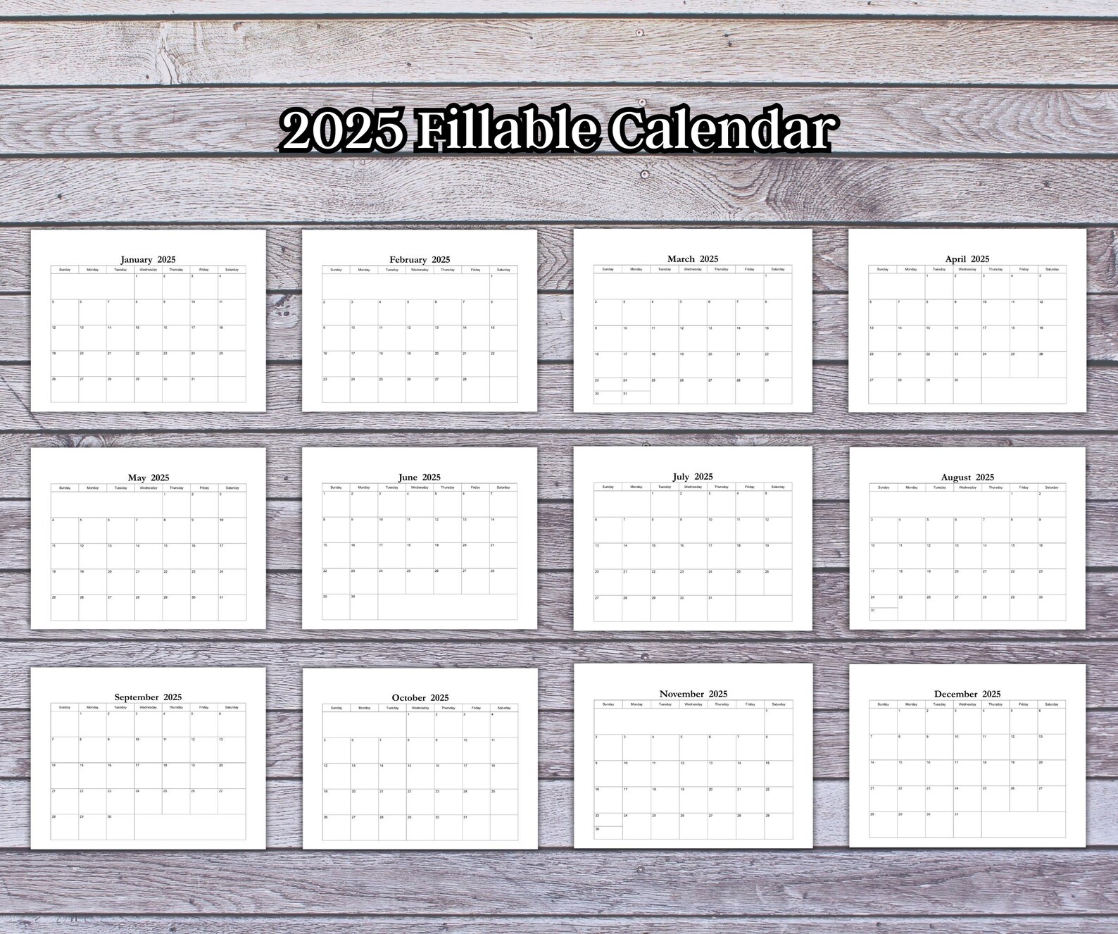 2025 Dated Fillable Calendar, Printable PDF, Letter Size - Etsy