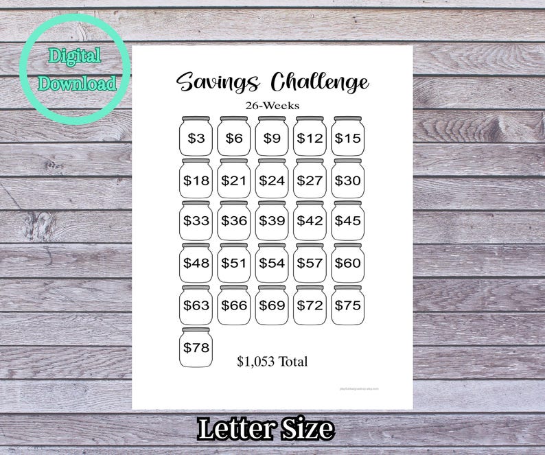 26-week Savings Challenge Printable, Letter Size PDF, Digital Download ...