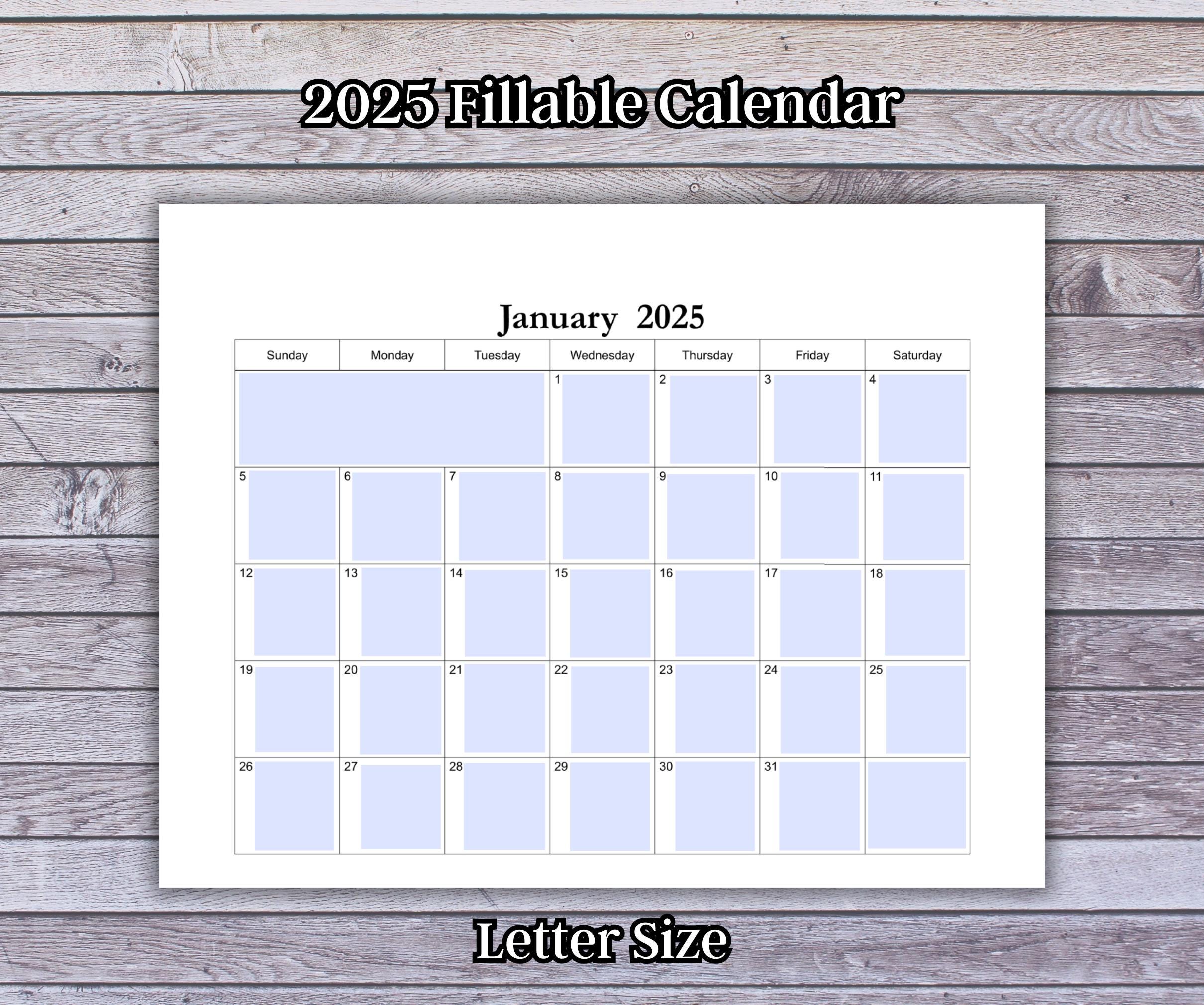 2025 Dated Fillable Calendar, Printable PDF, Letter Size - Etsy