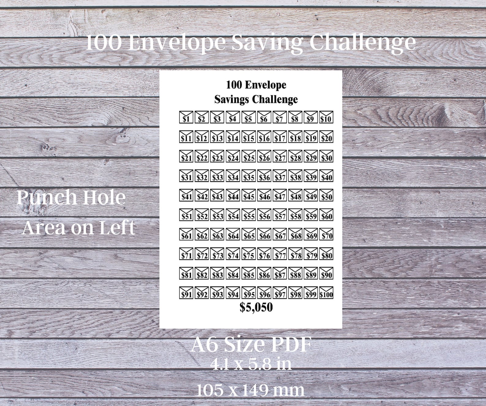 100 Envelope Challenge PDF Printable, Savings Challenge Tracker, 100 ...