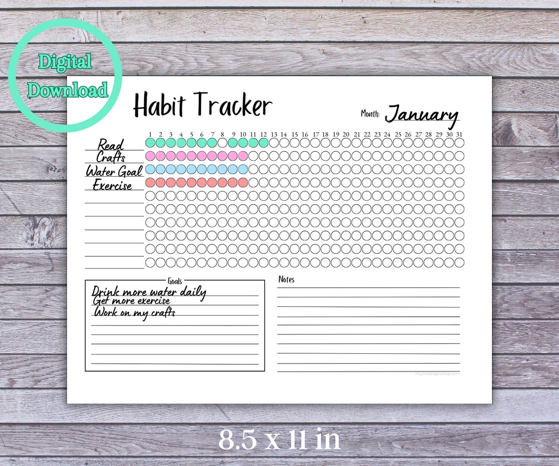 Monthly Habit Tracker, PDF Printable, Letter Size, Digital Download - Etsy