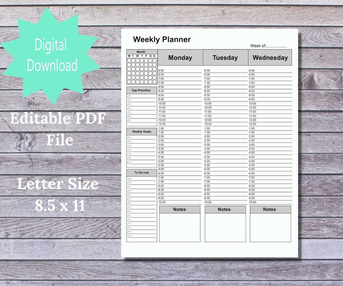 Weekly Planner, Printable Planner, Weekly Schedule, Editable Planner ...