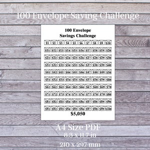 100 Envelope Challenge PDF Printable, Savings Challenge Tracker, 100 ...