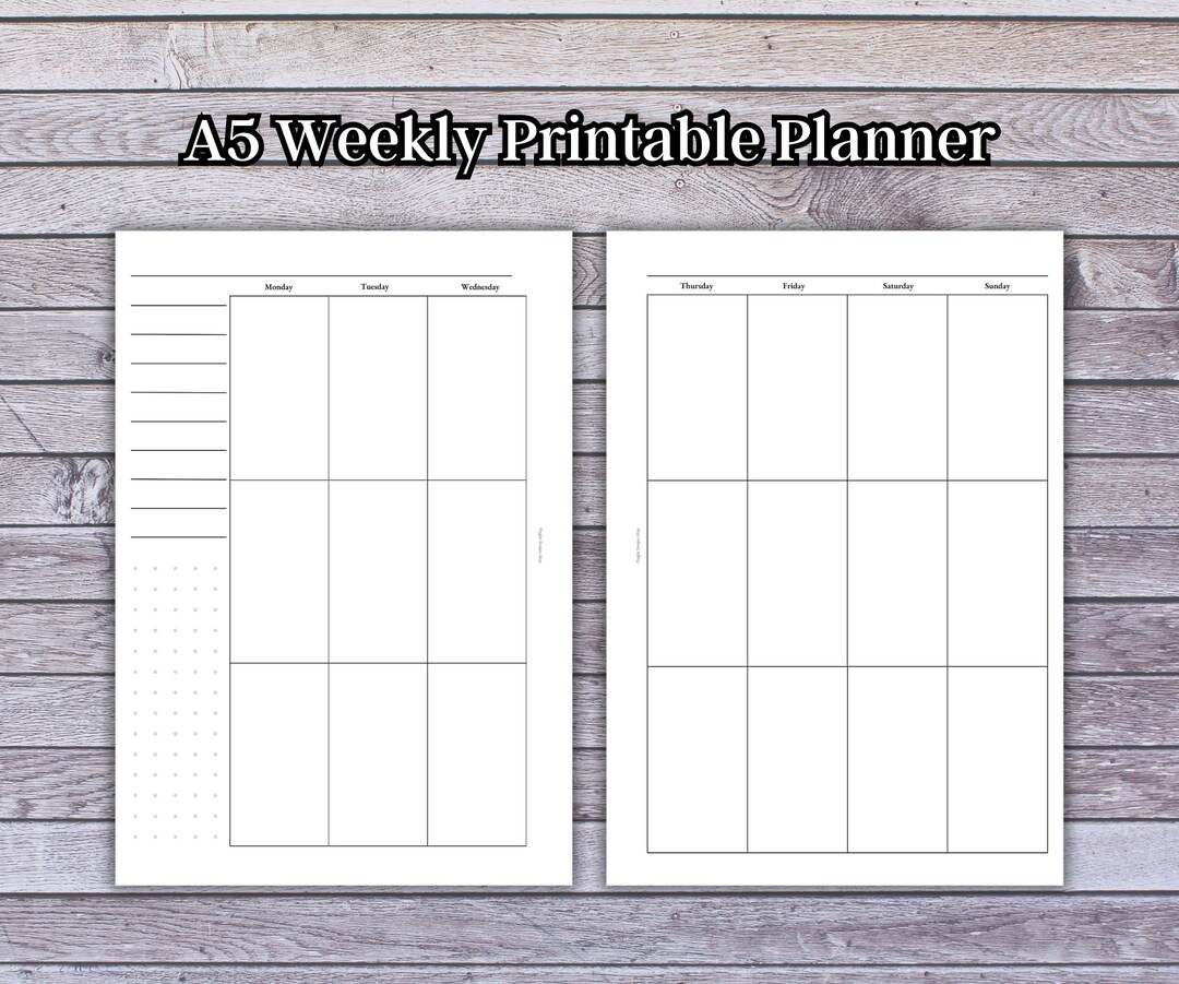 A5 Size Weekly Planner, Printable PDF, Planner Inserts, Digital ...