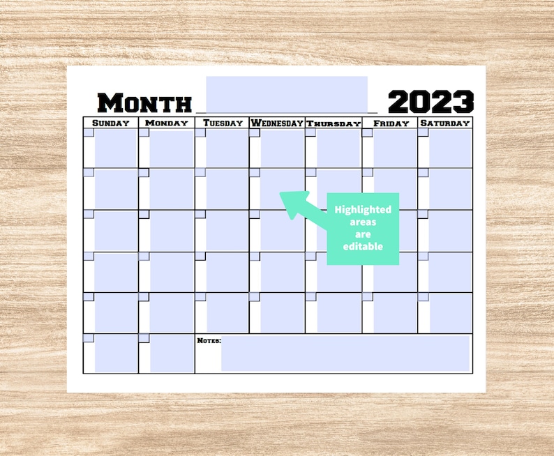 Blank 2023 Monthly Printable Calendar, Instant Digital Download ...