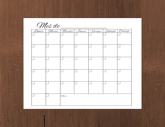 Blank Calendar Spanish Calendario Blanco Mensual Imprimir | Etsy