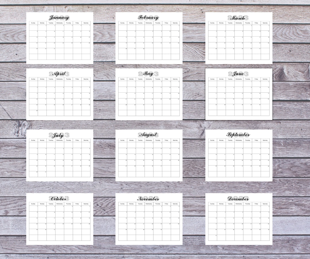 2023 Printable Calendar, 12 Month Fillable Calendar, Digital Calendar ...