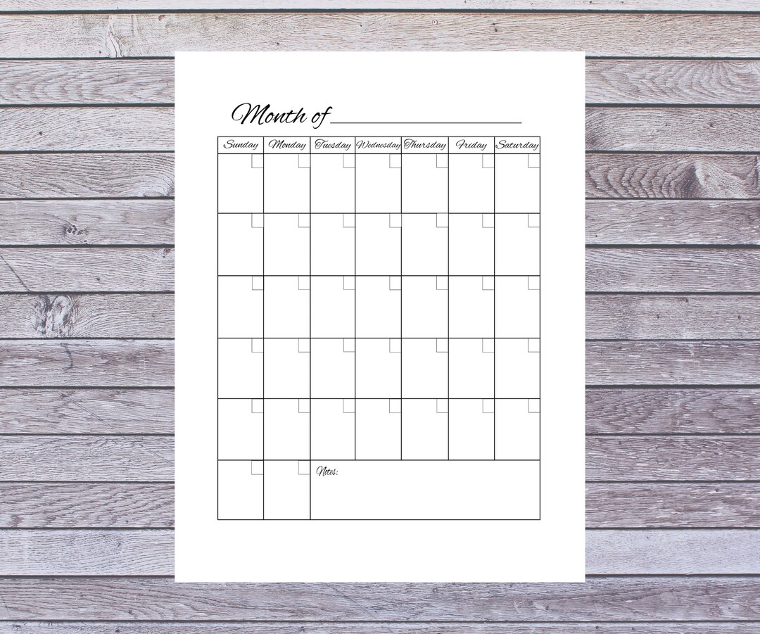 Editable Blank Monthly Calendar Printable (letter Size PDF) - Etsy