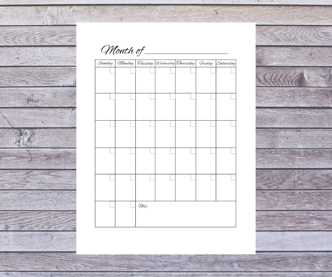 Editable Blank Monthly Calendar Printable (letter Size PDF) - Etsy