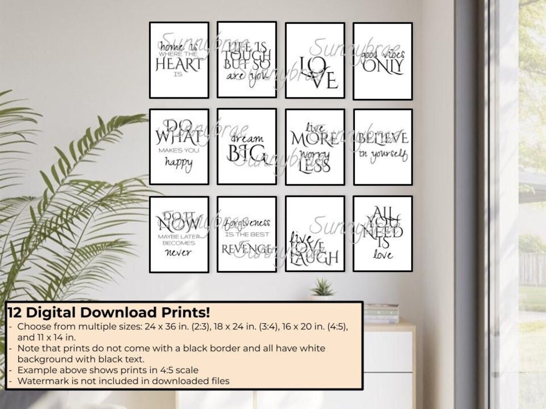12 Inspirational Wall Decor Prints - INSTANT DOWNLOAD With Multiple ...