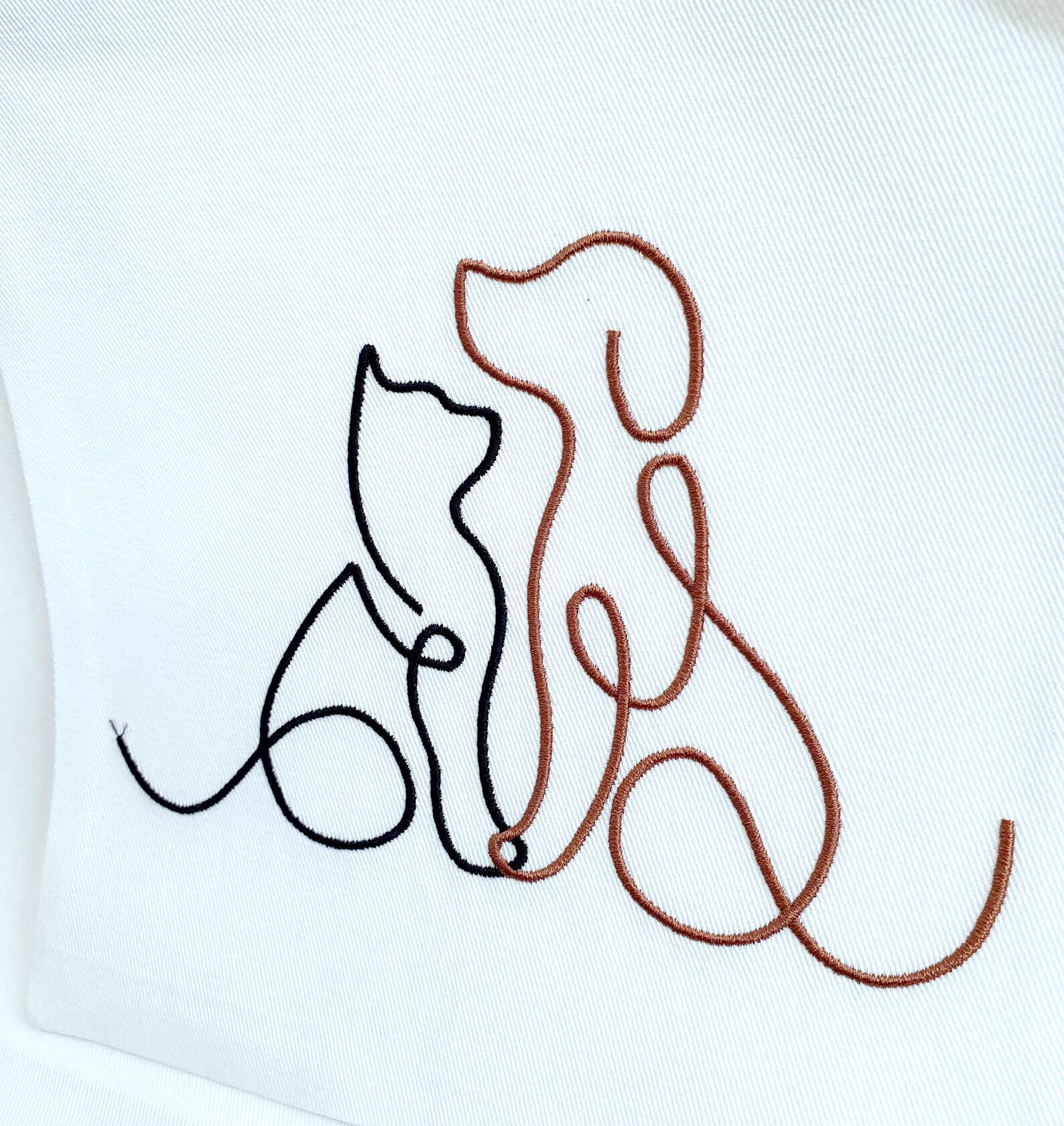 Cat and Dog Monoline Embroidery Design: Pet Lover Art (7x5" Digital ...