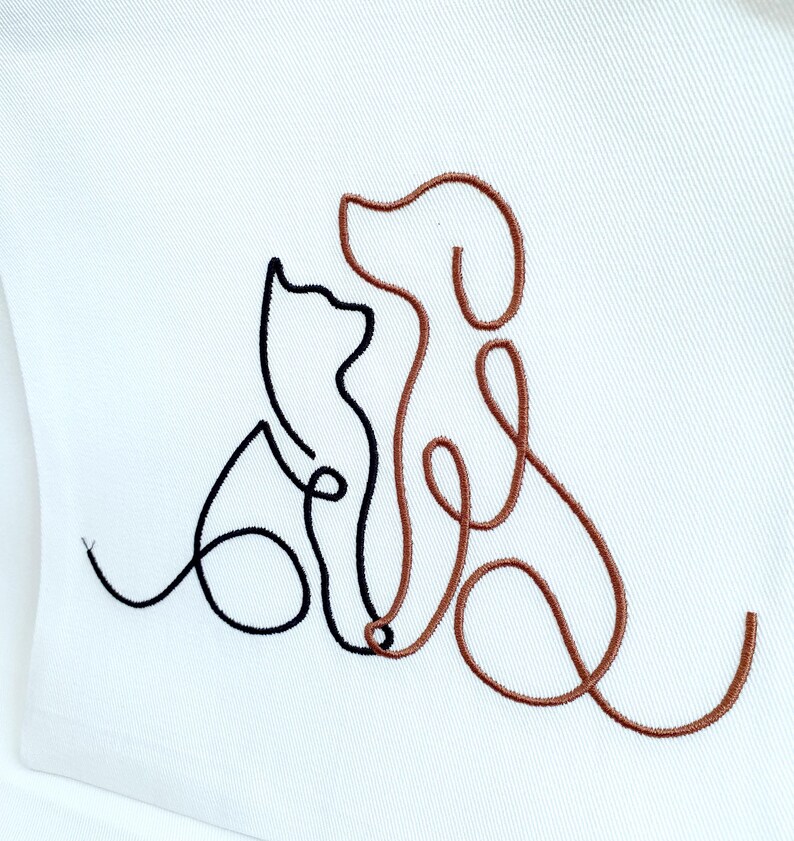 Cat and Dog Monoline Embroidery Design: Pet Lover Art (7x5" Digital ...