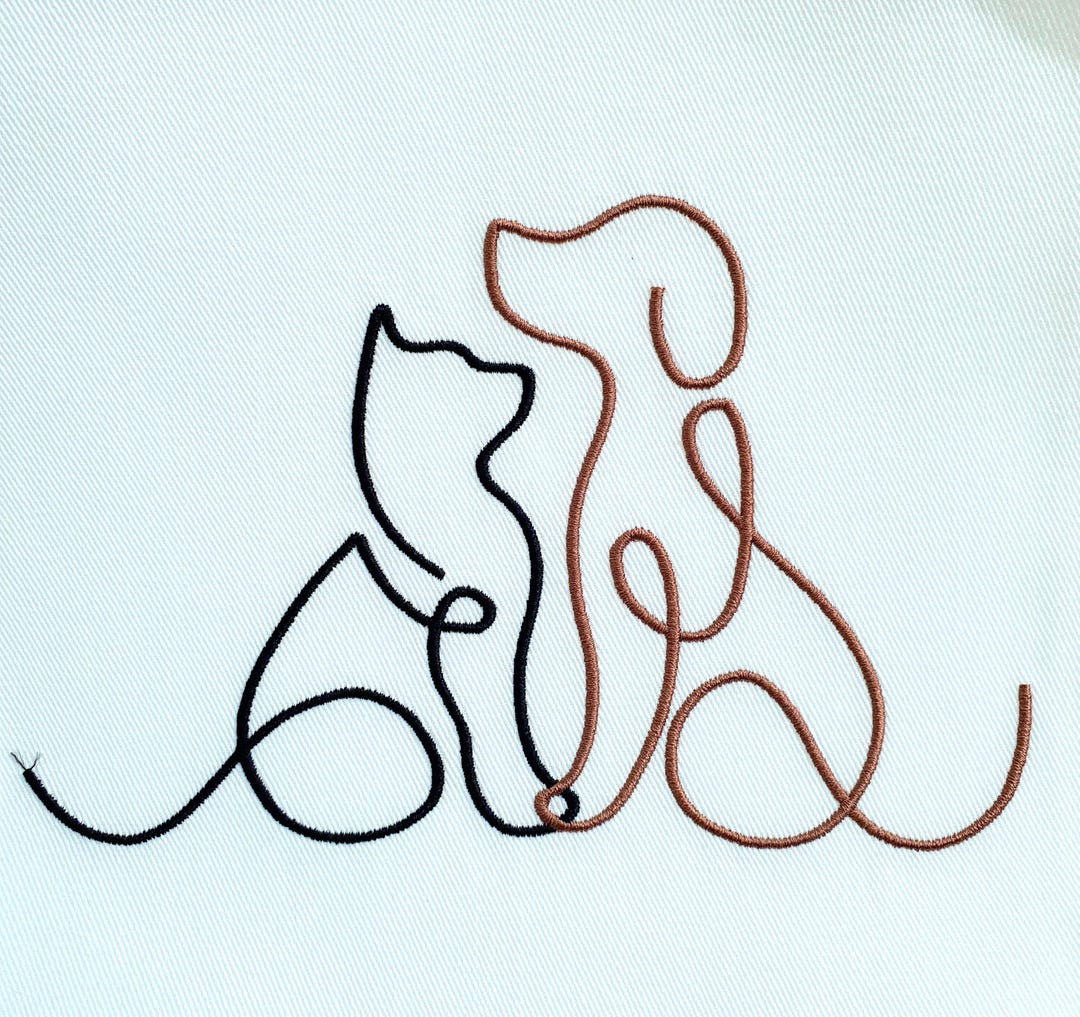 Cat and Dog Monoline Embroidery Design: Pet Lover Art (7x5" Digital ...
