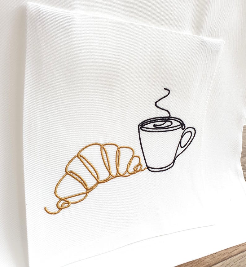 Croissant and Coffee Cup Embroidery Design: Breakfast Pattern (digital ...