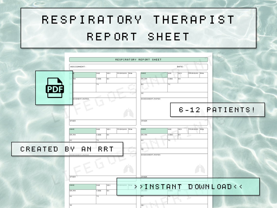 Respiratory Therapist Report Sheet Downloadable PDF - Etsy