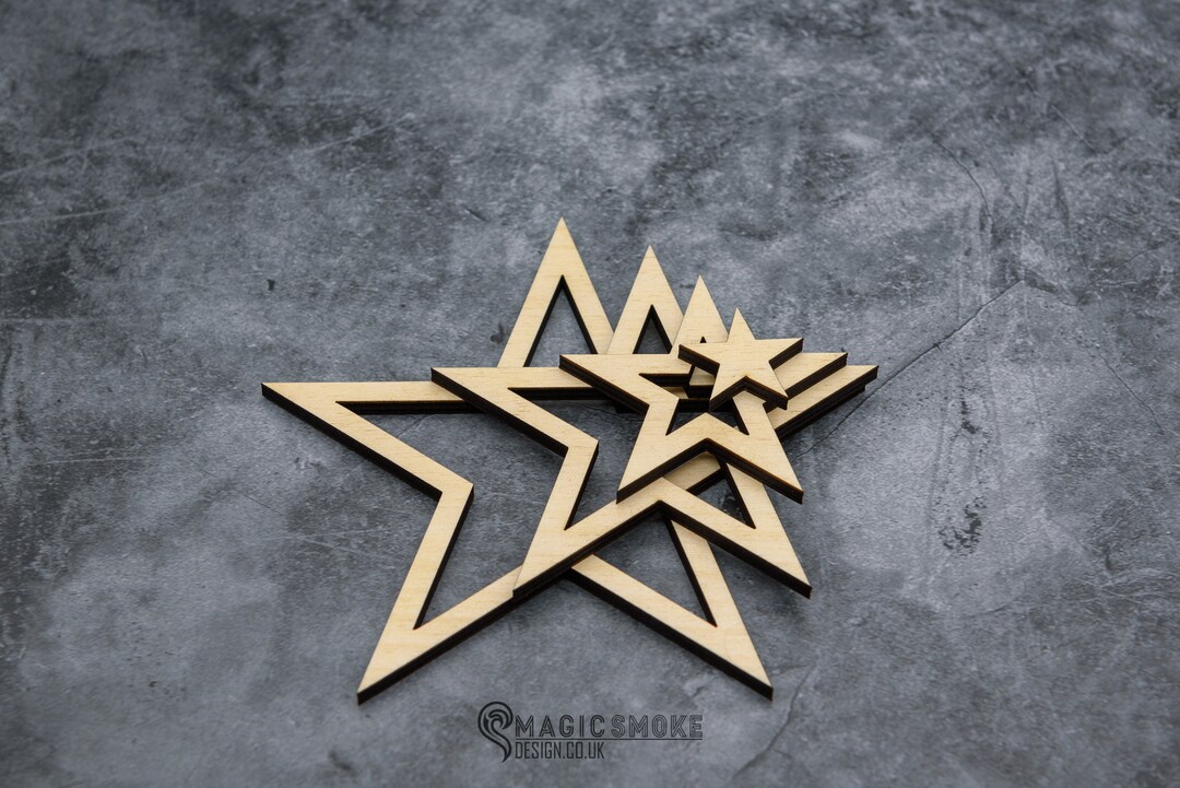 Set of Stacking Wooden Stars, Laser Cut Craft Blanks, 6mm Birch Ply ...