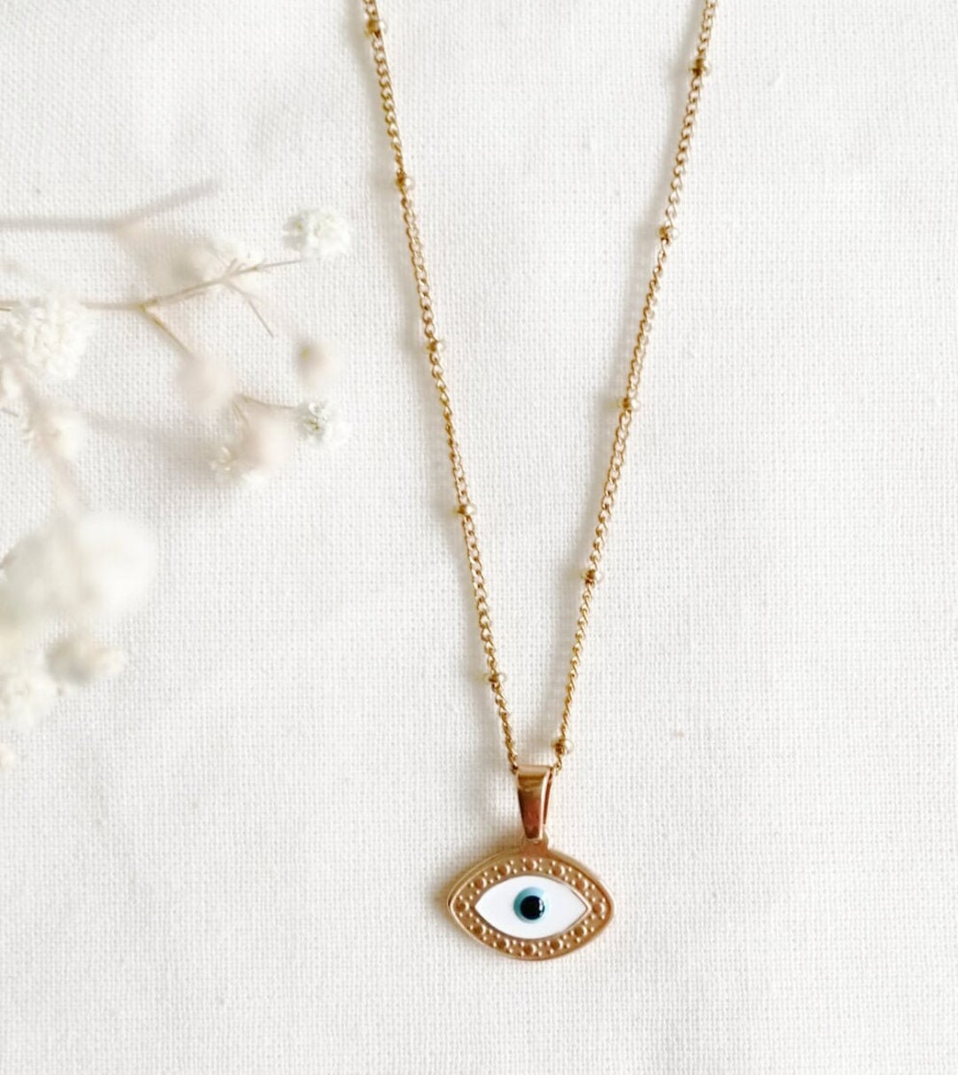 Gold Evil Eye, Protection Charm, Evil Eye Pendant, Minimal Necklace ...