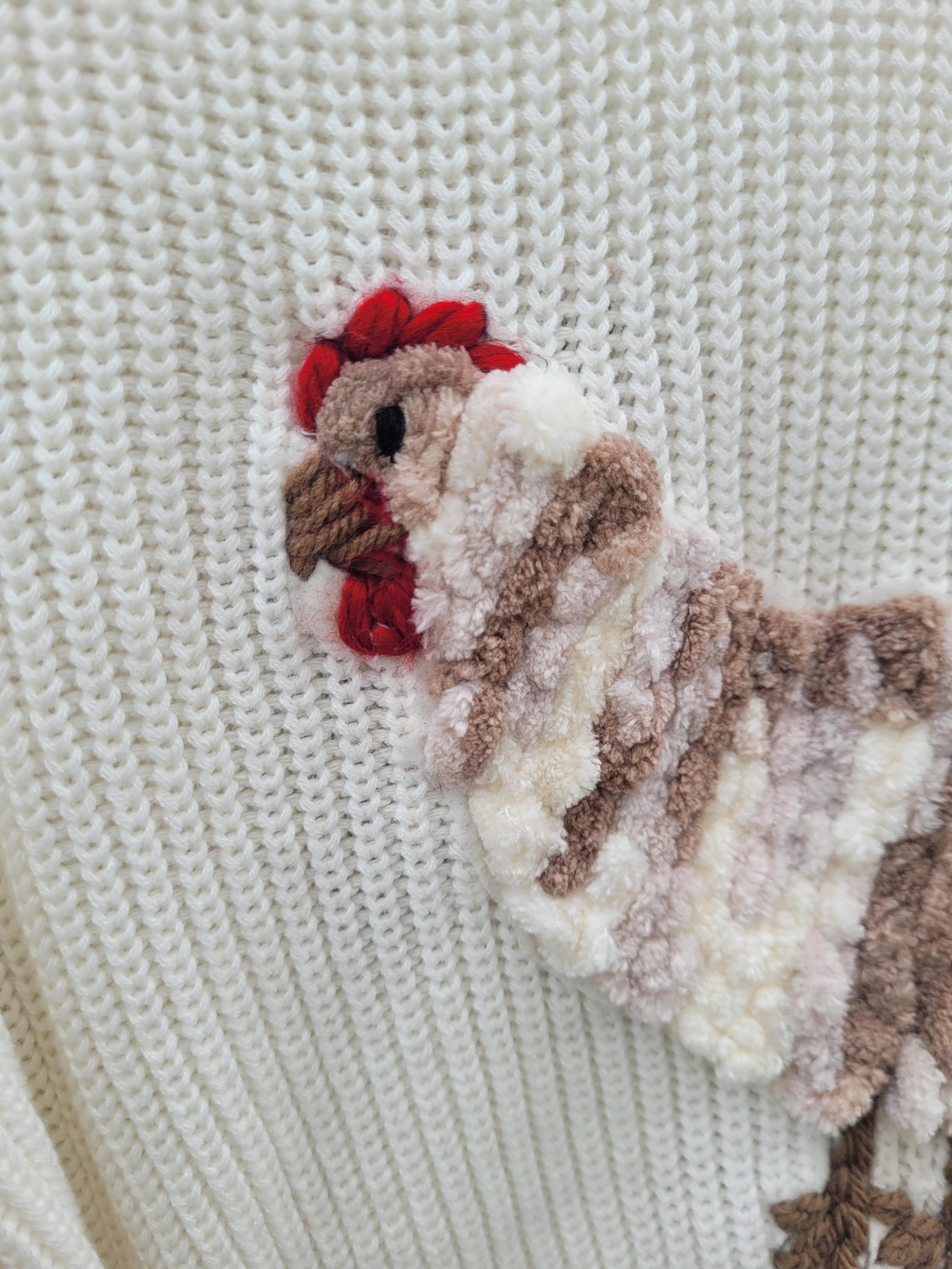 Chicken Hand Embroidered Sweater - Etsy