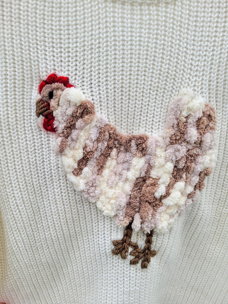 Chicken Hand Embroidered Sweater - Etsy
