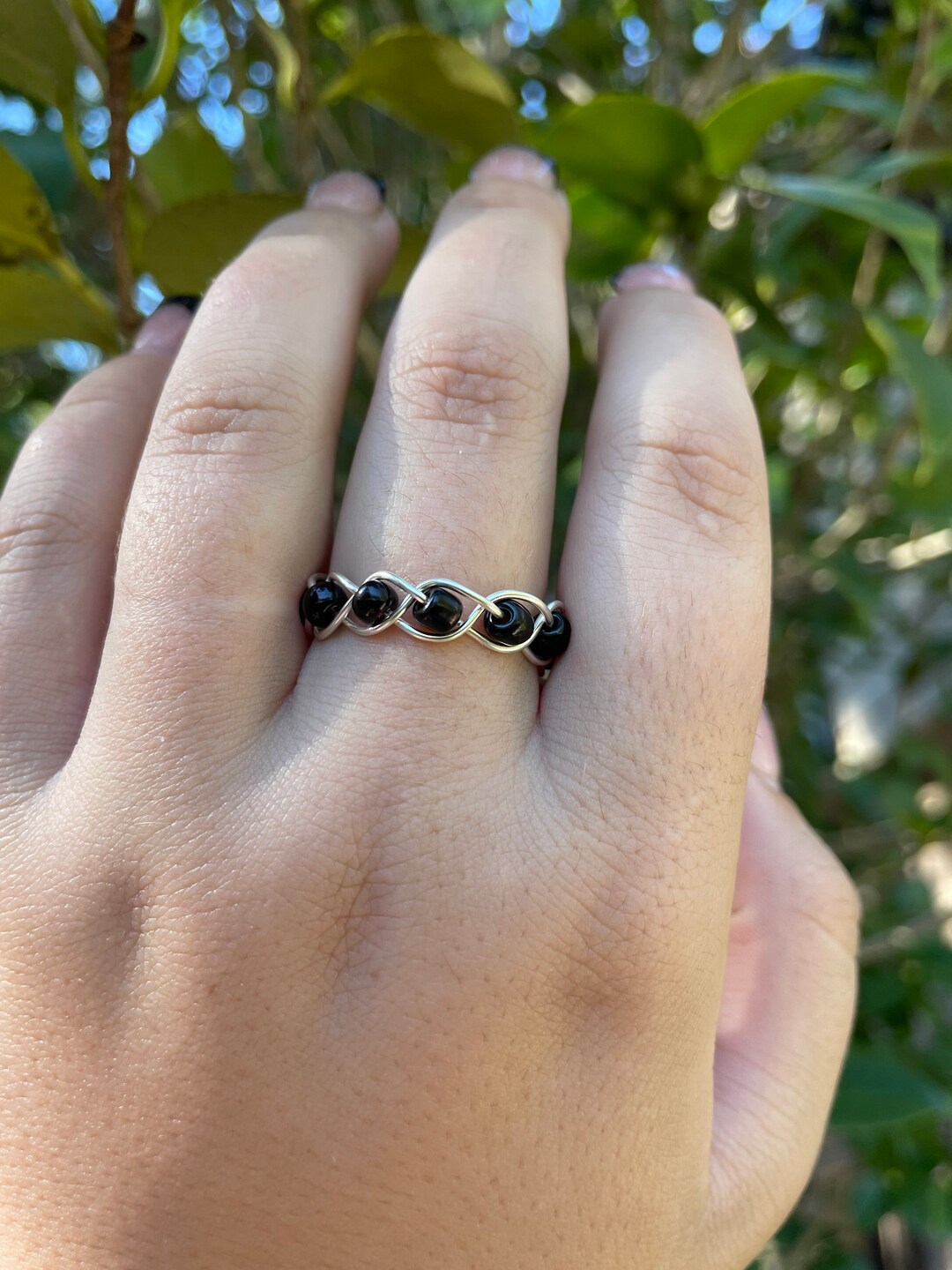 Black and Silver Braided Ring - Etsy